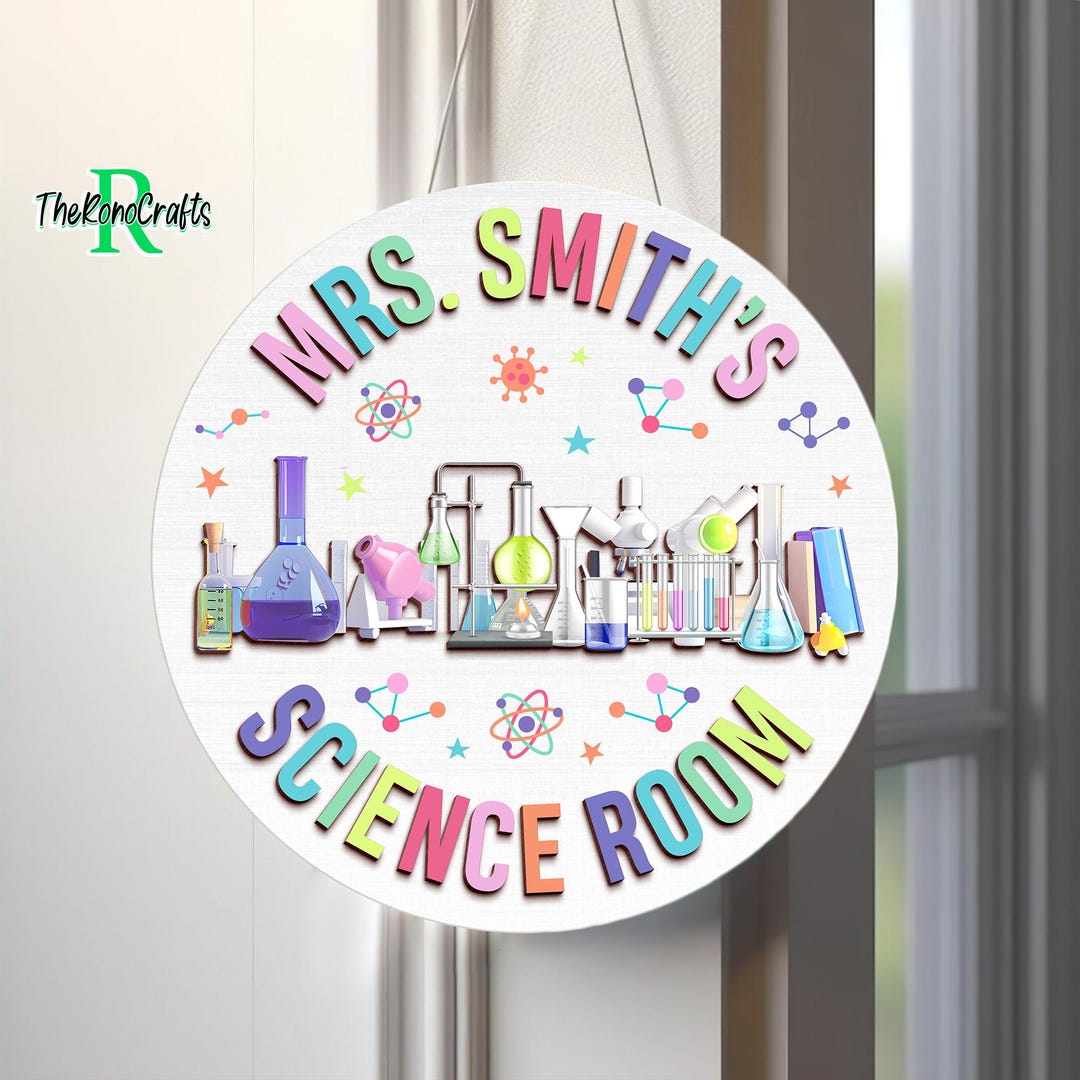 Custom Science Teacher 3D Hanging Door Sign, Personalized Teacher Name ...