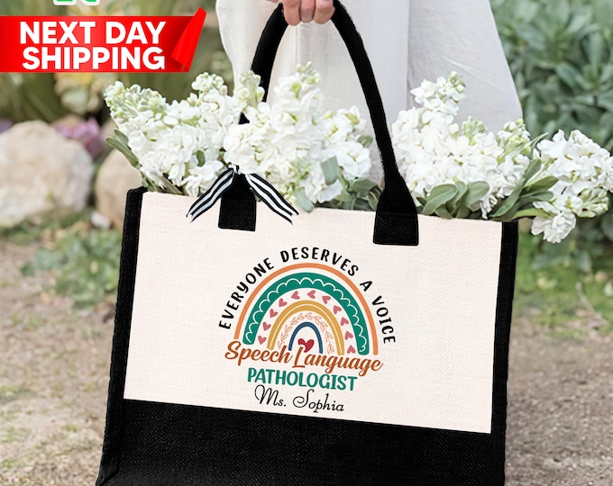 Speech Therapist Gift, SLP Custom Name Speech Language Pathologist Bag ...