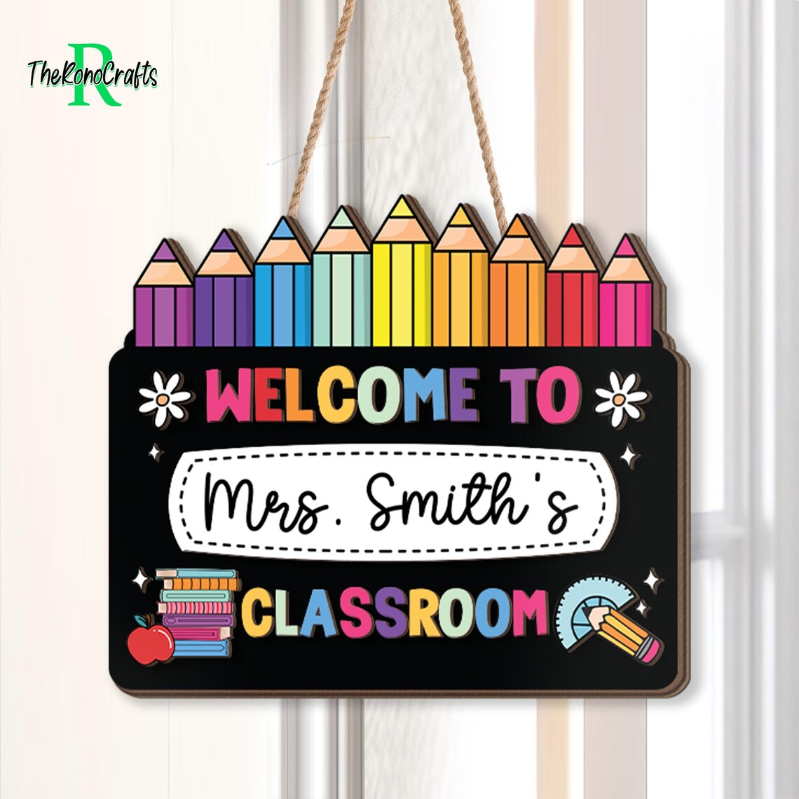 Custom 3D Teacher Door Hanger, Gift for Teacher, Floral Teacher Name ...