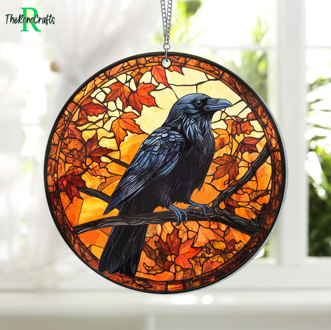 Raven Stained Glass Suncatcher, Gothic Crow Window Hangings for Garden ...