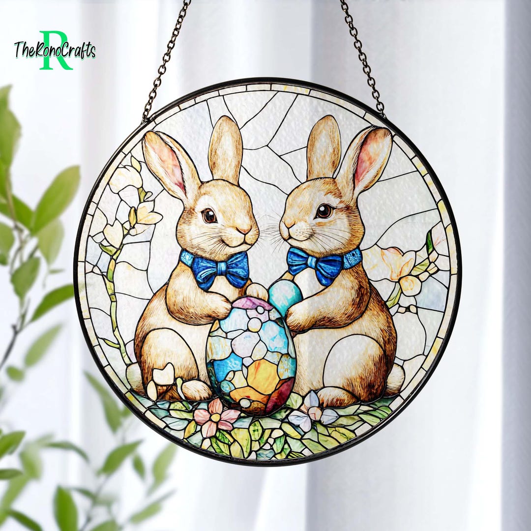 Bunny Easter Suncatcher, Stained Glass Suncatcher, Easter Decor, Rabbit ...
