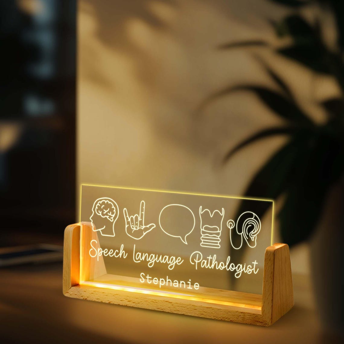 Speech Pathologist Desk Sign, Speech Therapist Night Light, SLP Name ...