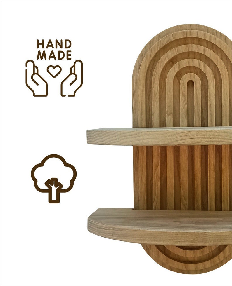 Mid-century Modern Floating Shelf, Arched Wall Wood Shelf in Mid ...