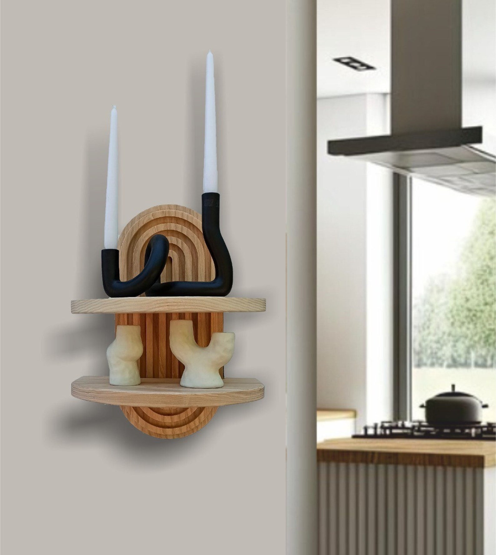 Mid-century Modern Floating Shelf, Arched Wall Wood Shelf in Mid ...