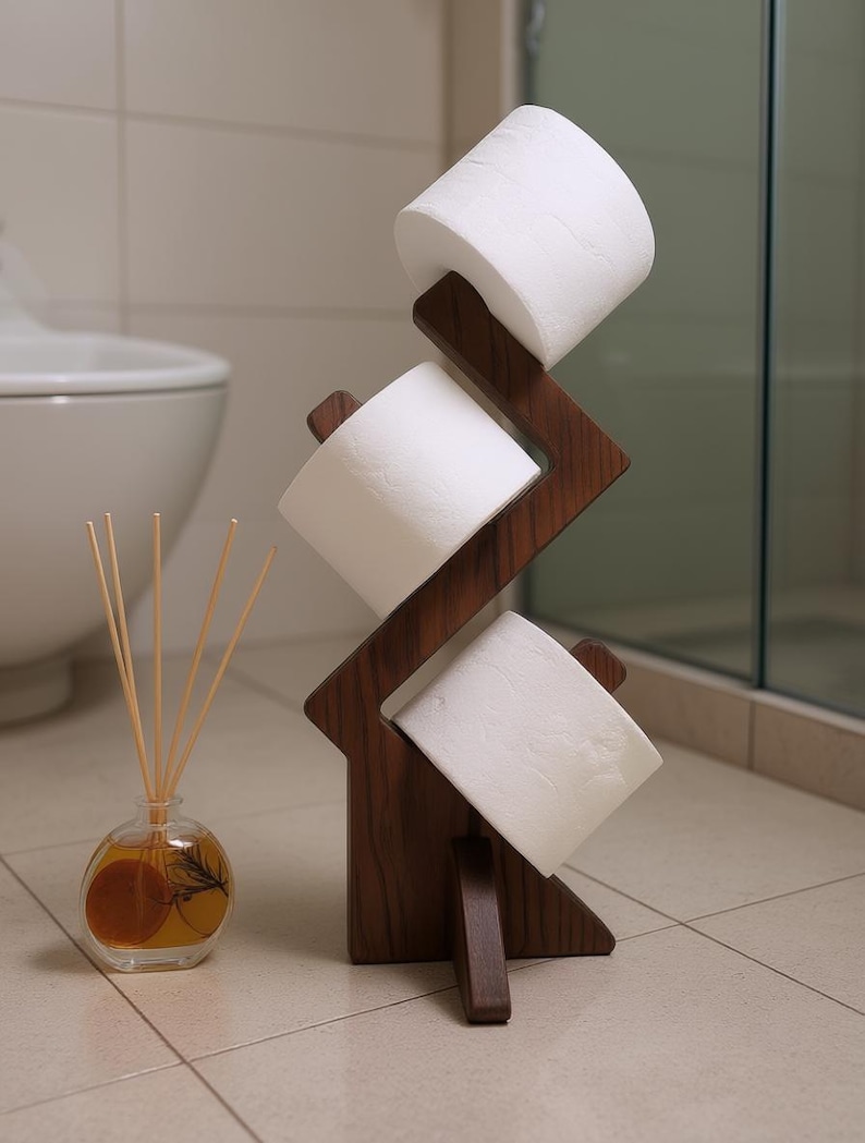 Original Wooden Toilet Paper Holder – Modern Floor Stand With Shelf ...