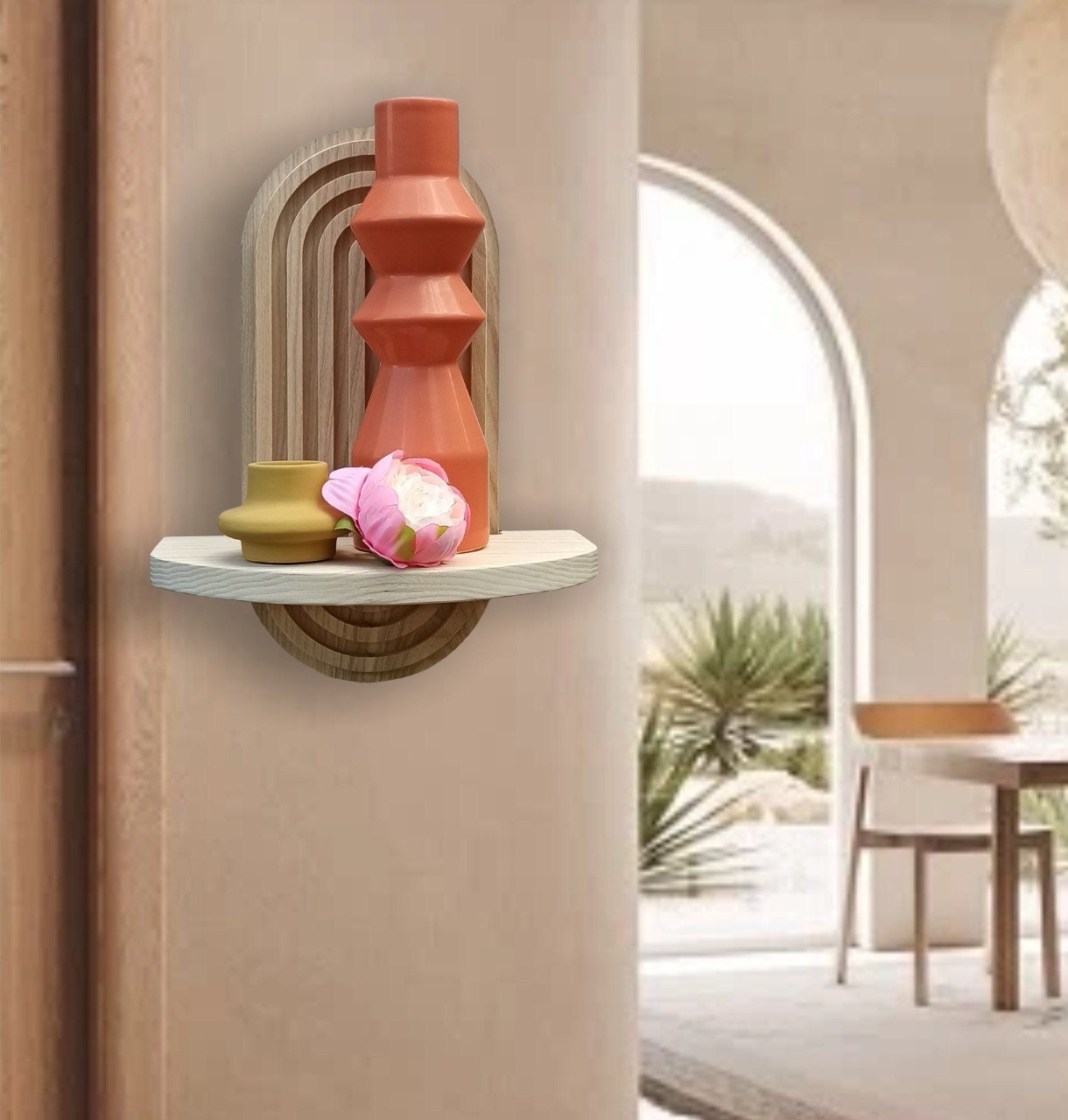 Fluted Arch Natural Floating Shelf Midcentury Modern Floating Shelf ...