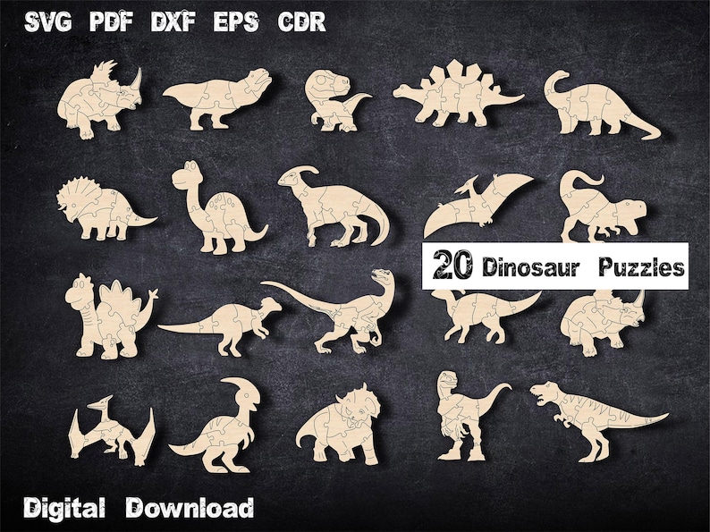 Dinosaur Puzzles Svg Laser, Jigsaw File Learning Toys Glowforge - Etsy