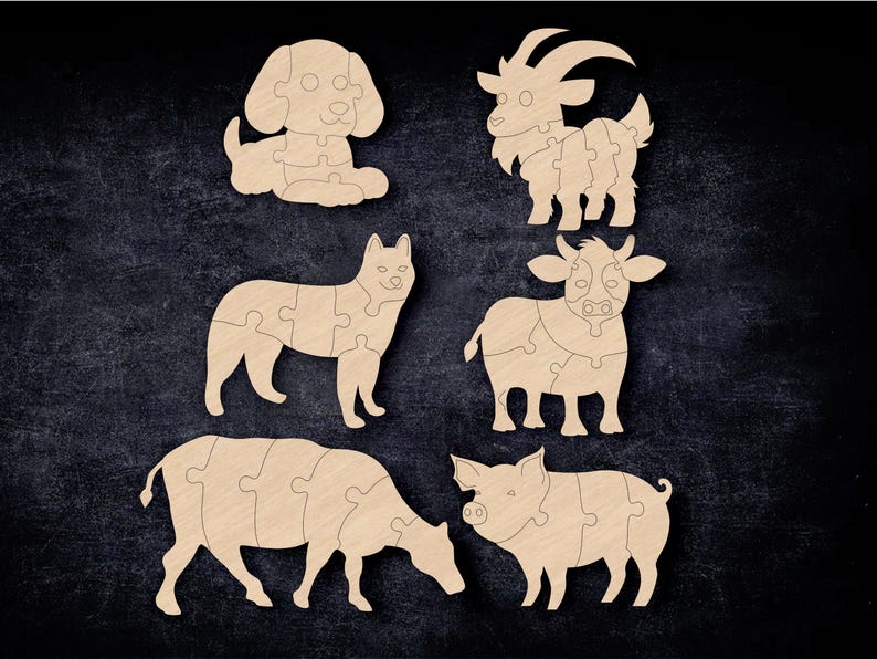 Domestic Animals Svg Laser Cut Puzzle Wooden, Children Puzzles ...