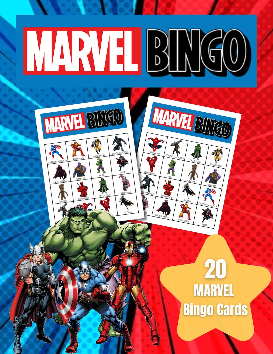 Marvel, Marvel Birthday Bingo, Instant Download, Superhero Theme Bingo ...
