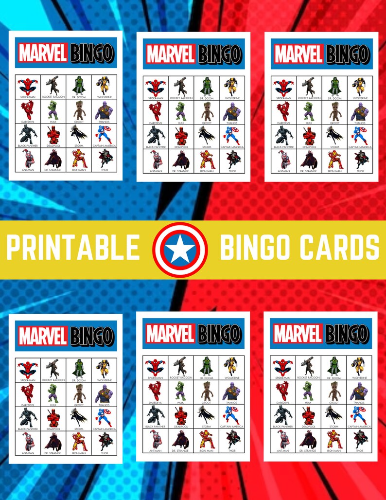 Marvel, Marvel Birthday Bingo, Instant Download, Superhero Theme Bingo ...