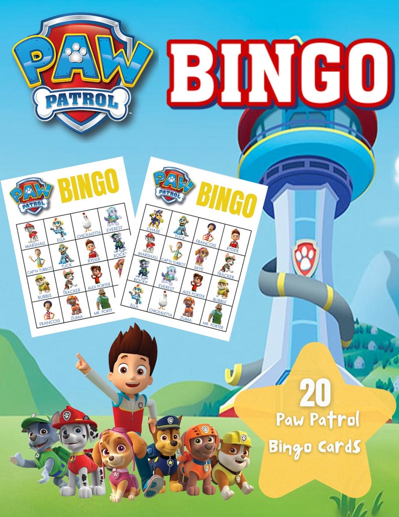 Paw Patrol, Paw Patrol Birthday Bingo, Instant Download, Dog or Puppy ...