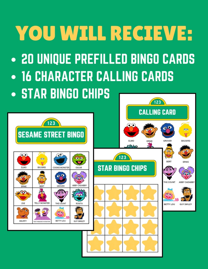 Sesame Street, Sesame Street Birthday Bingo, Instant Download, Elmo ...