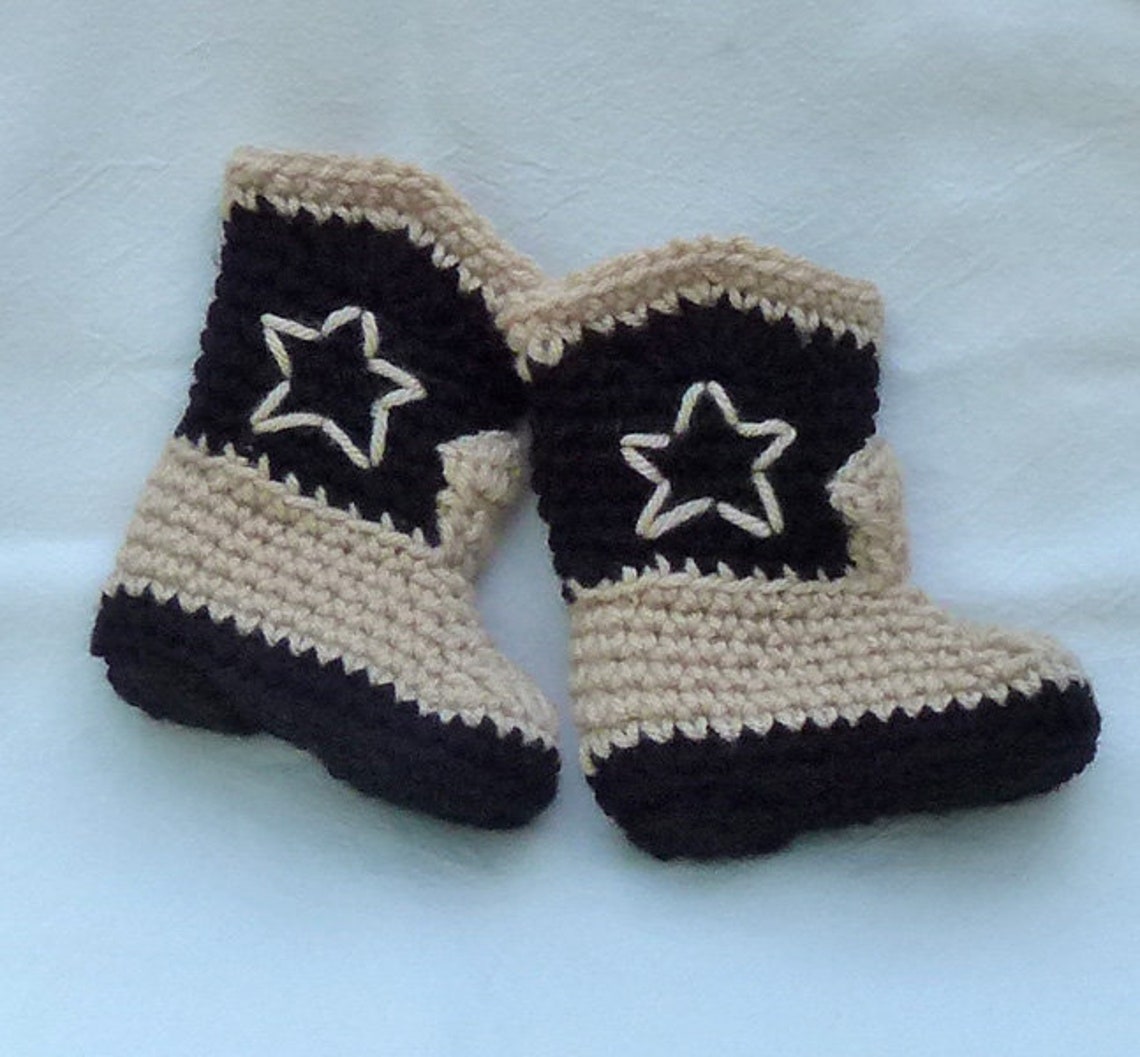 Crocheted Baby Booties Cowboy Boots Western Cowboy Booties Black and ...