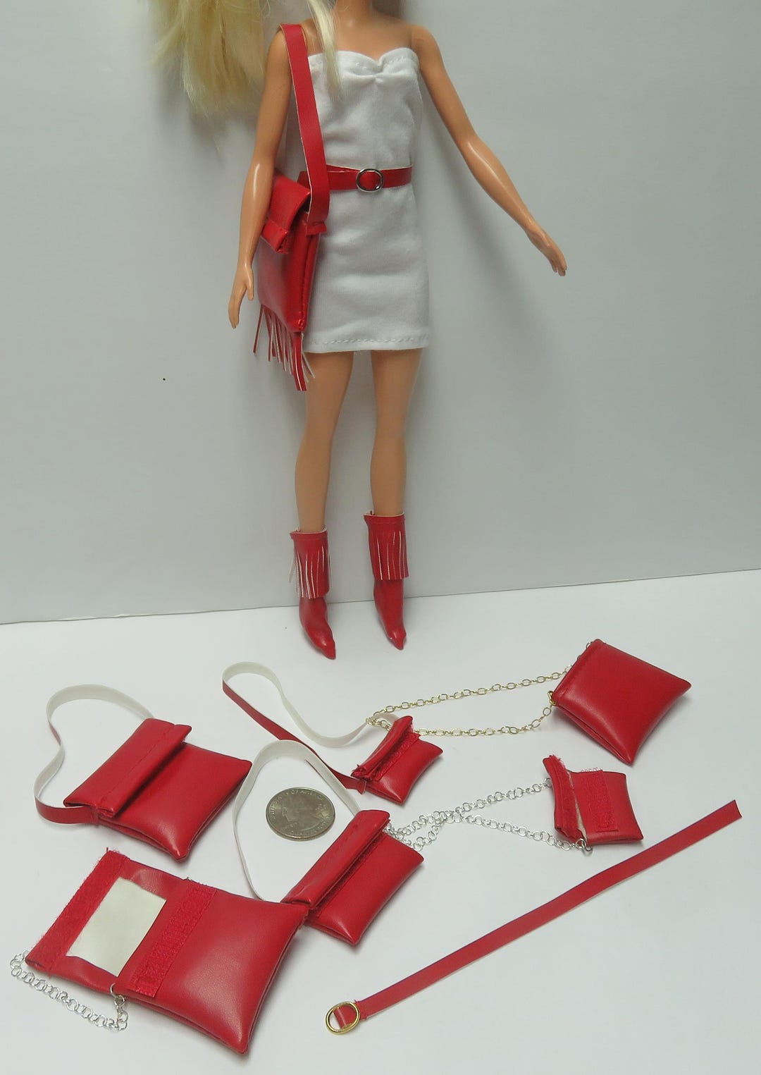 11.5" Fashion Doll Purses and Boots - the RED Faux Leather Collection ...