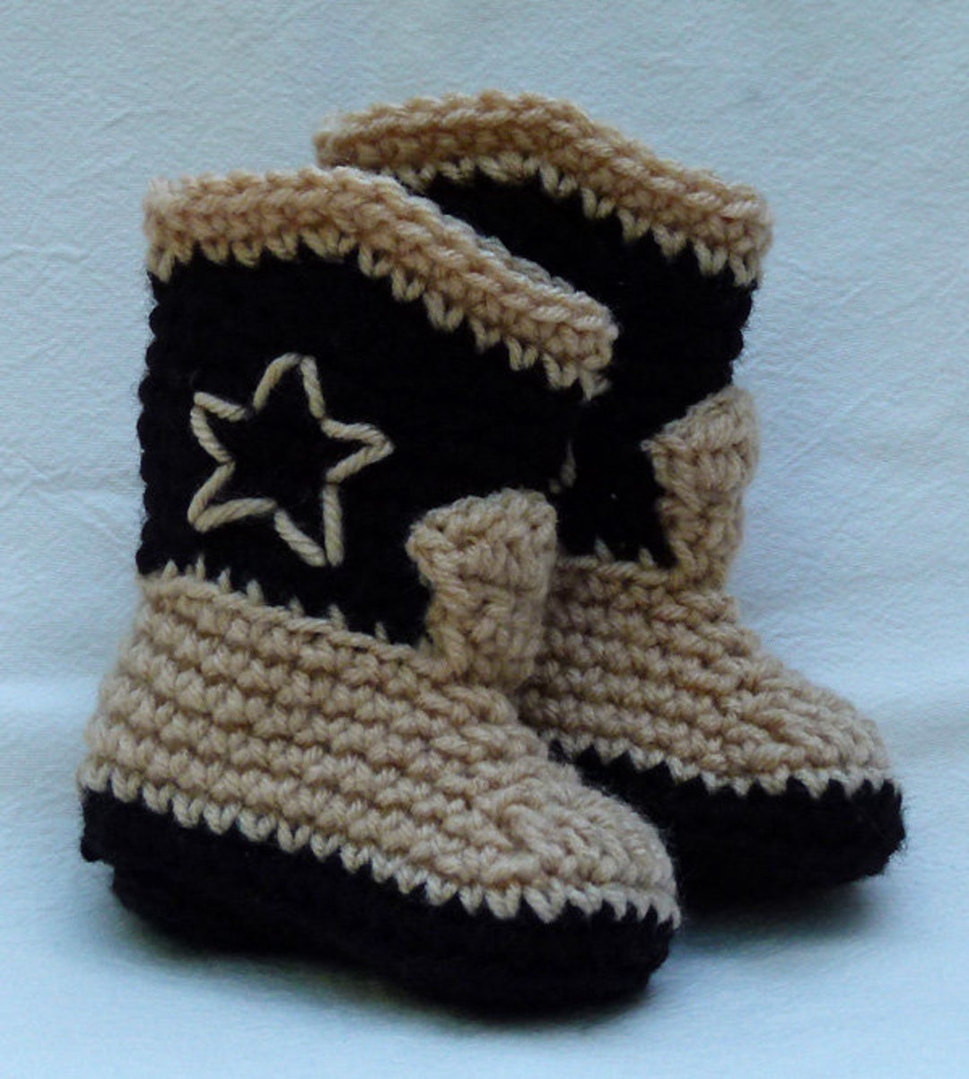 Crocheted Baby Booties Cowboy Boots Western Cowboy Booties Black and ...