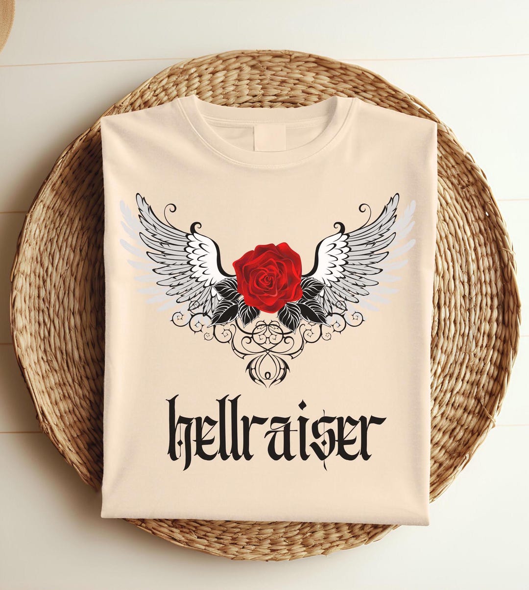 Fallen Angel: Hellraiser Inspired Wings & Rose Tee. Gothic Shirt, Rebellious Fashion, Edgy T ...