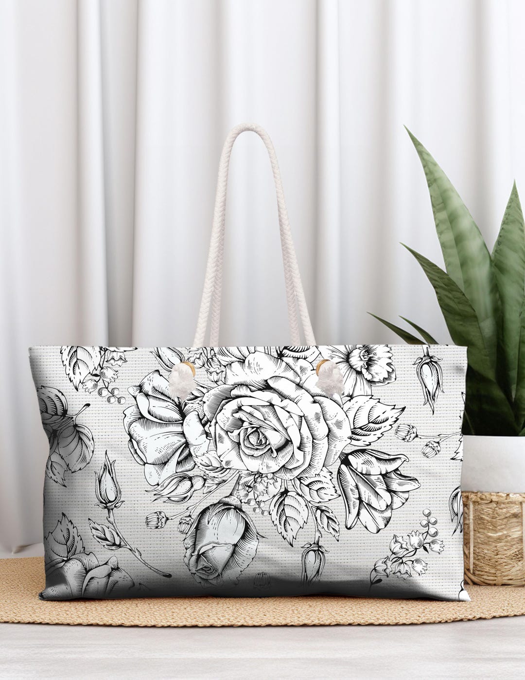 Designer Inspired Weekender Bag, Roses on Linen Weekender Bag ...
