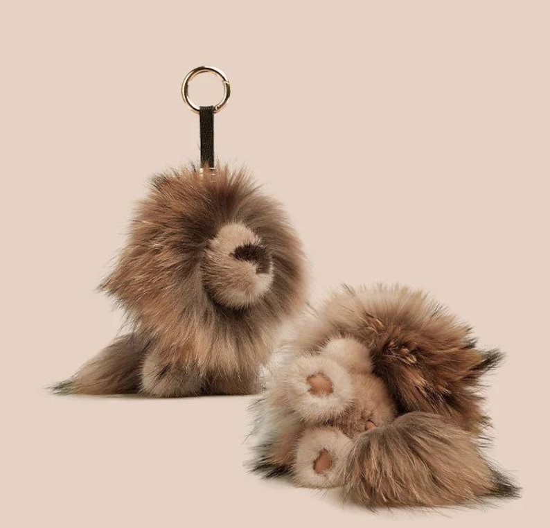 Lion Faux Fur Bag Charm | Tweed Keychain for Women - Etsy