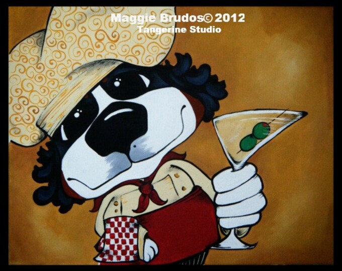 Fat Chef Whimsical Dog Art Double Olive Martini Kitchen Bar - Etsy