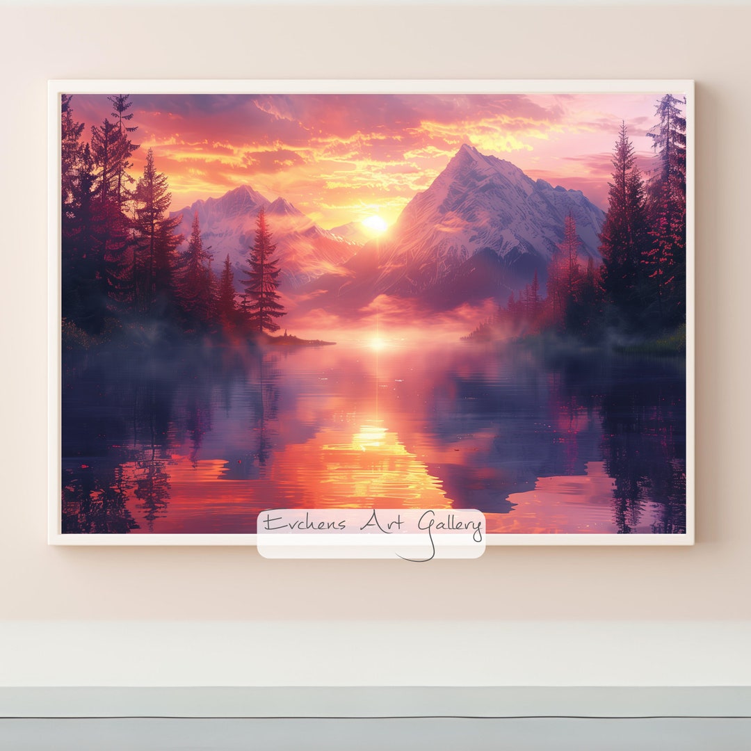 Mountain Landscape at Sunset, Wall Art, Landscape, Nature, Art, Sunset ...