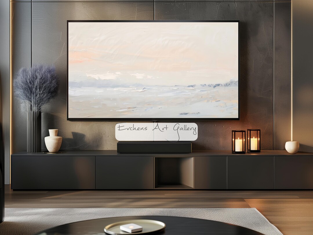 Abstract Art for Frame TV in Neutral Tones, Calming Coastal Landscape ...
