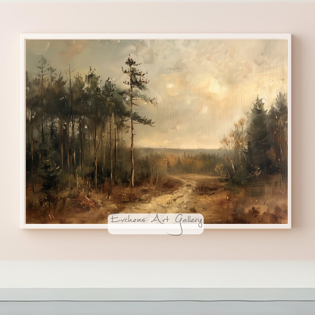 Pintura de paisaje de estilo rústico, arte de pared de paisaje, arte de ...