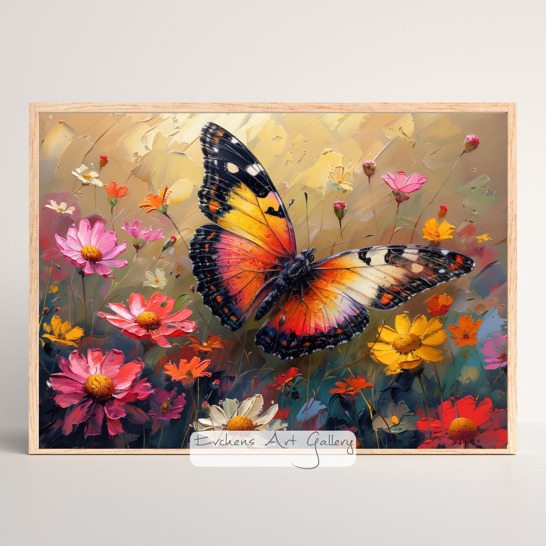 Colorful Butterfly on Flowers, Wall Art, Digital Art, Nature, Butterfly ...