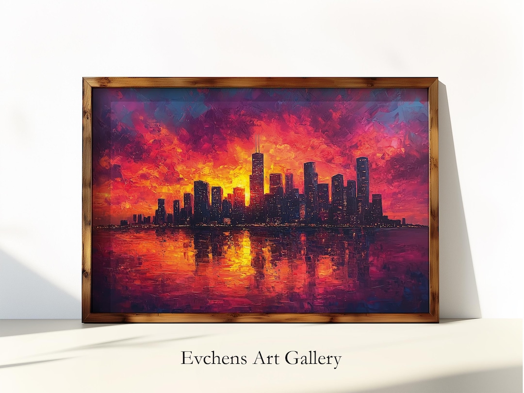Sunset Skyline, Cityscape Wall Art, Digital City Painting, Sunset City ...