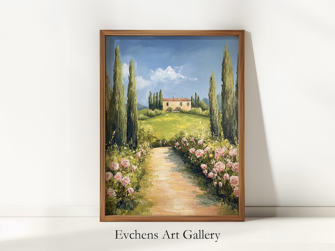 Tuscan Wall Art, Landscape With Roses, Italian Villa, Digital Oil ...