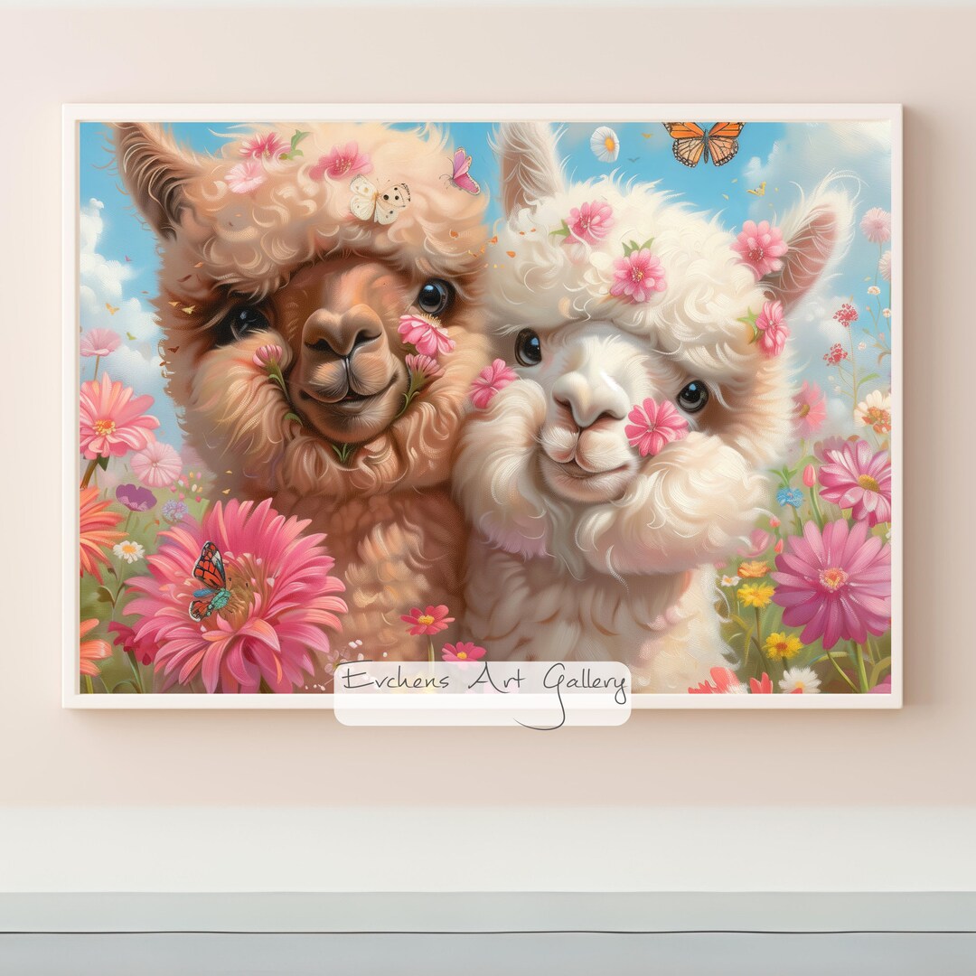 Happy Alpacas in Colorful Flower Sea, Spring Scene, Animal Photography ...