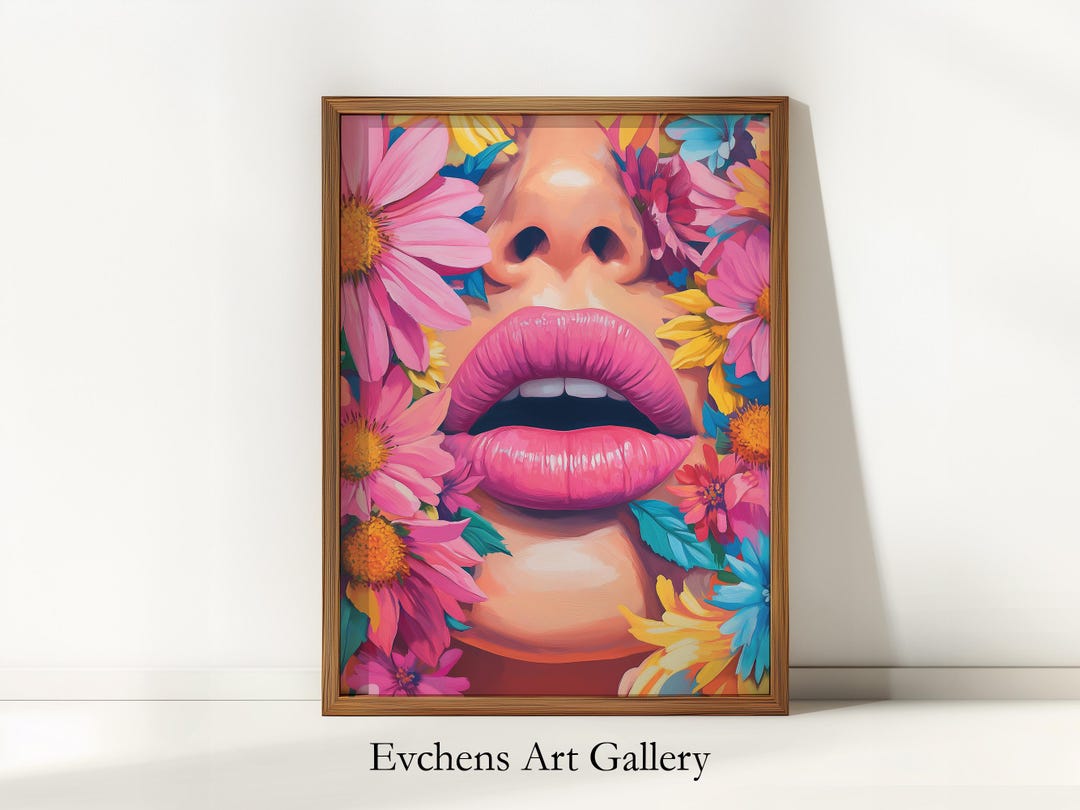 Floral Wall Art, Digital Art, Lips Wall Art, Colorful Flowers, Pop Art ...