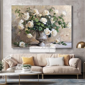 Classic Roses Oil Painting, White Roses, Floral Still Life, Elegant ...