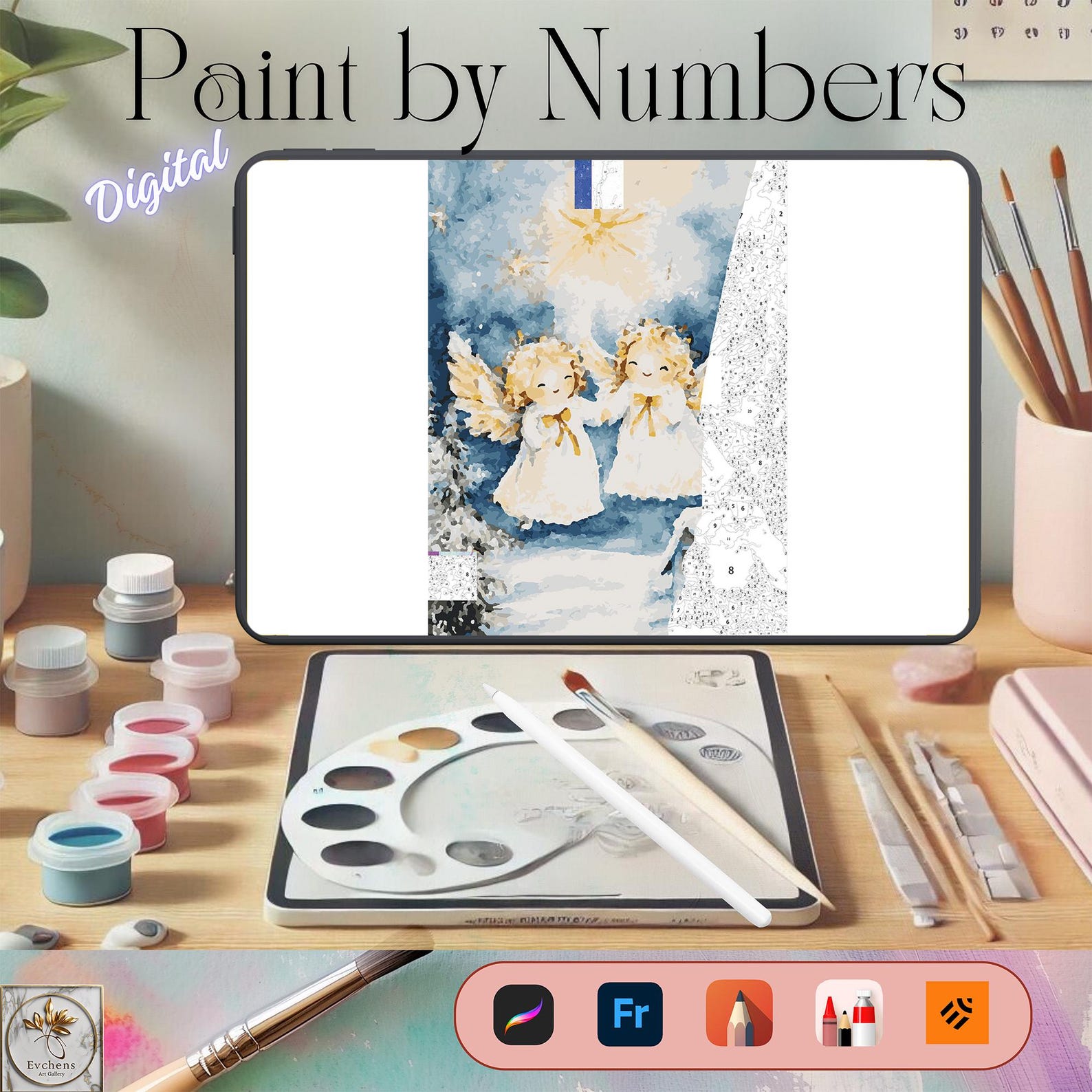 Heavenly Angels | Digital Paint by Numbers|instant Download| Procreate ...