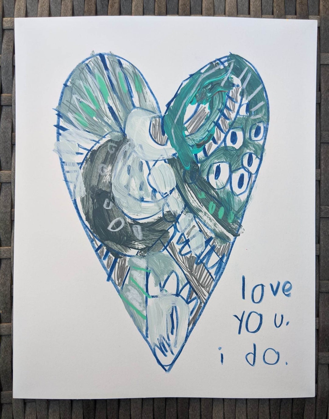 ORIGINAL Heart Painting Collage by Jennifer Mercede on Paper, Bright ...