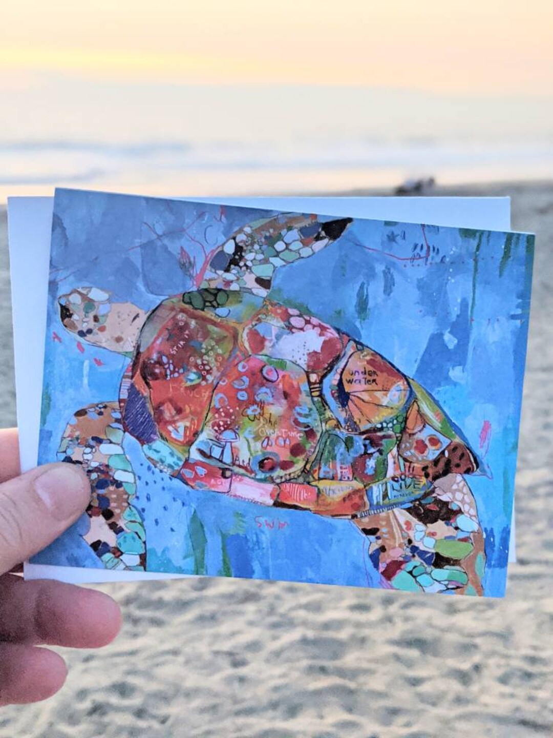 Sea Turtle Greeting Card, Blank Inside, Ocean Beach Theme, Long Distant ...
