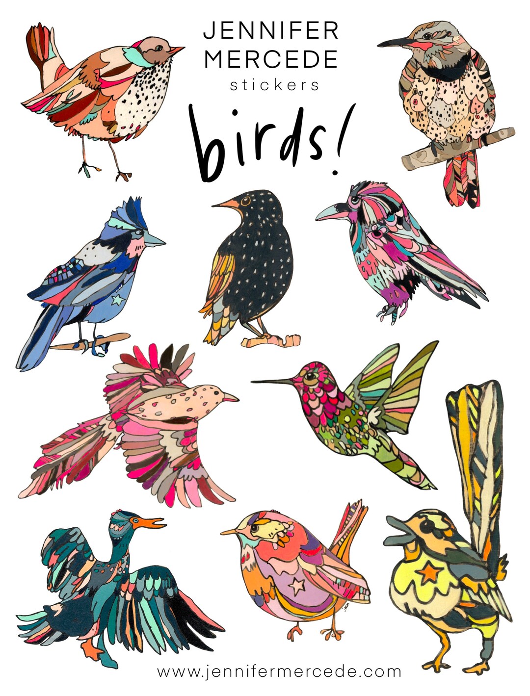 Bird Sticker Pack by Jennifer Mercede - Etsy