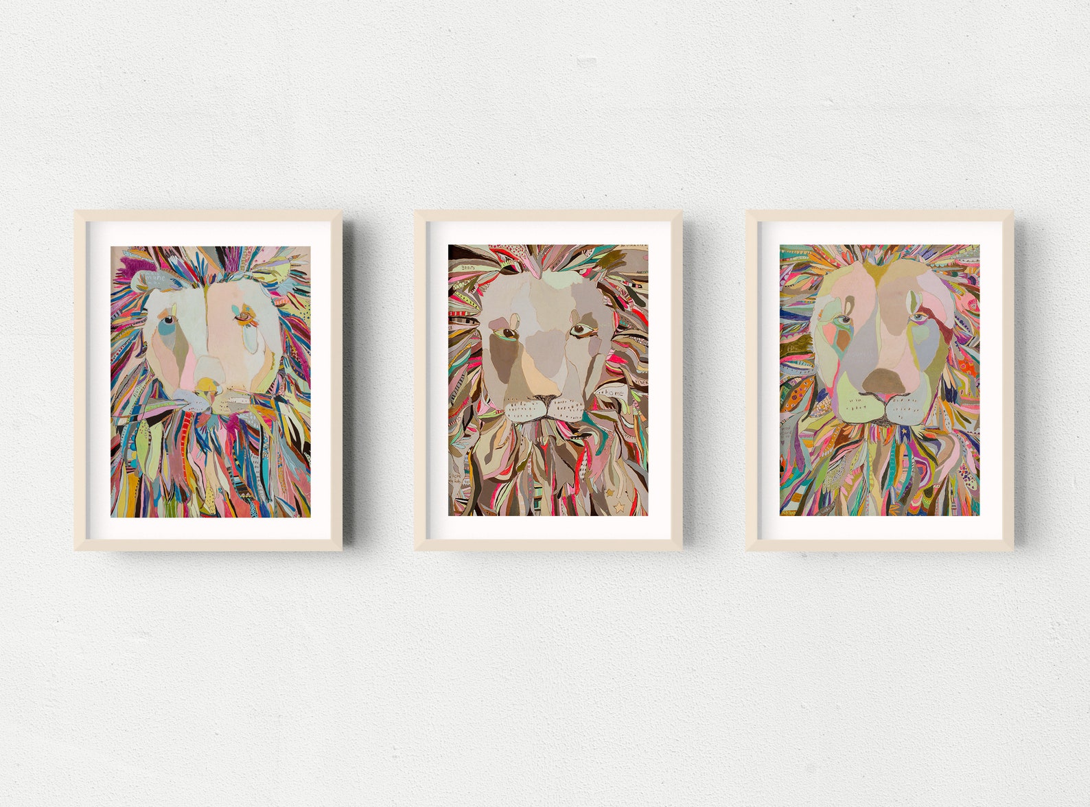 Set of 3 Lion Paper Prints, Nursery Colorful Maximalist Decor, 11x14in ...