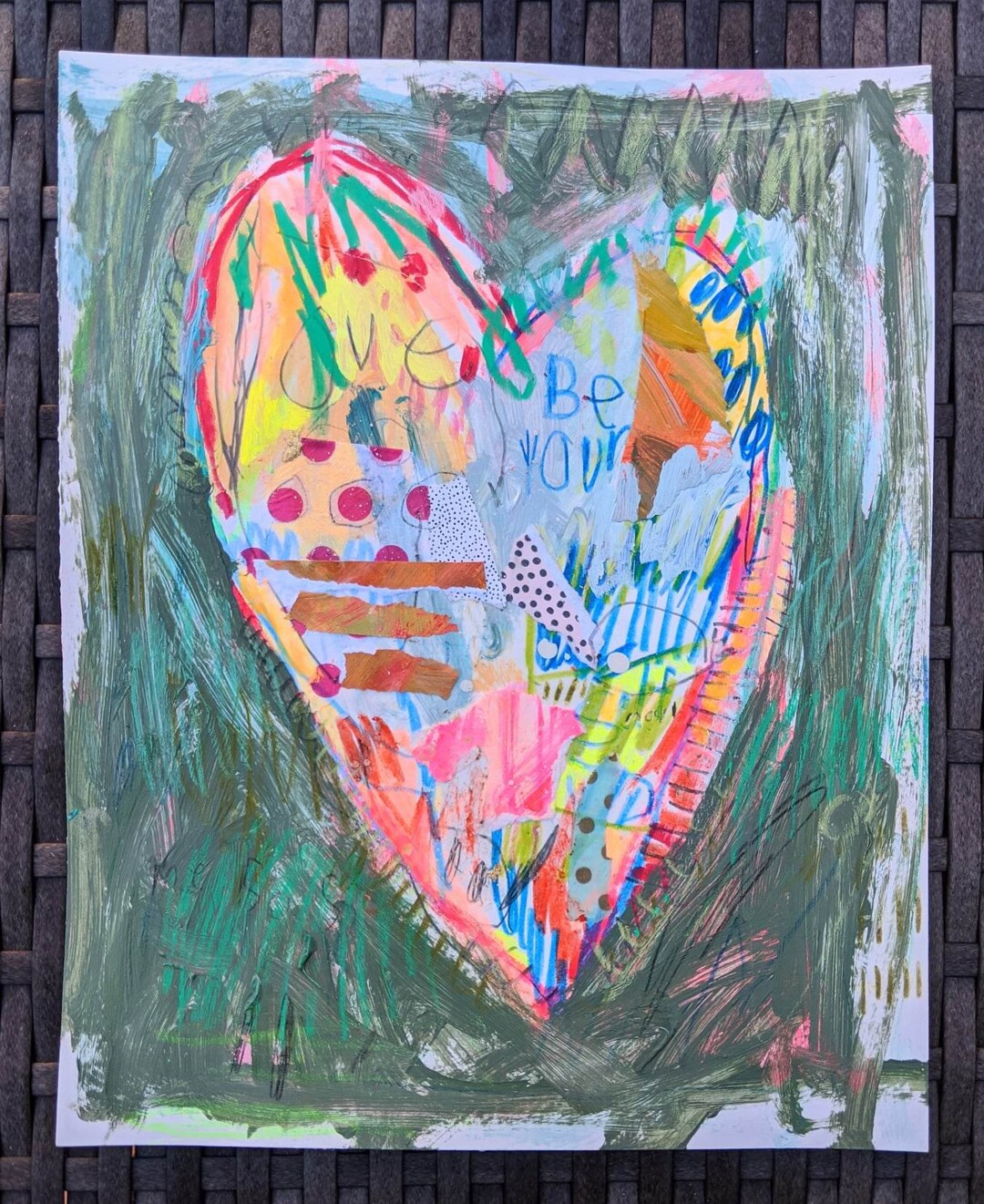 ORIGINAL Heart Painting Collage by Jennifer Mercede on Paper, Bright ...