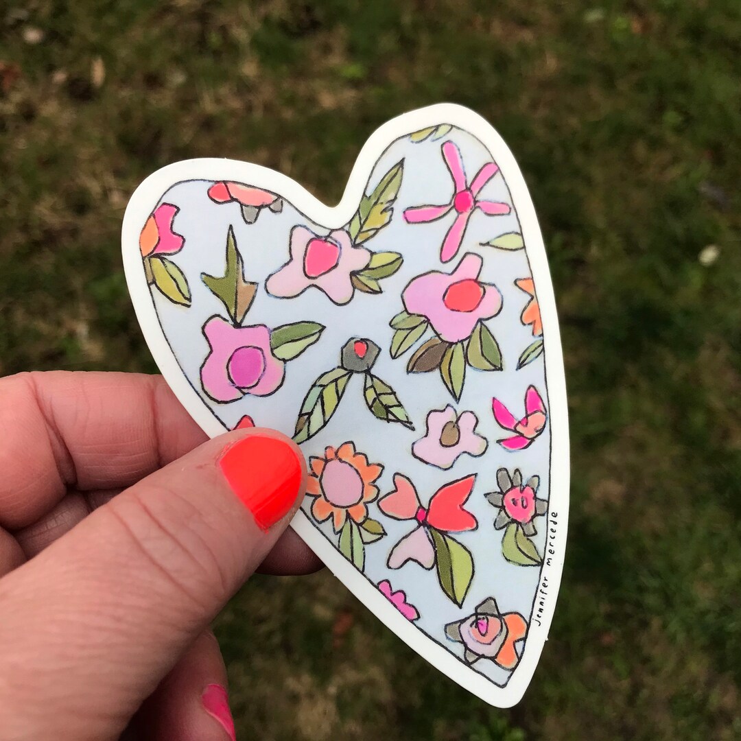 Floral Heart Sticker, Valentine's Day Gift, Cute Fun Colorful Flowers ...