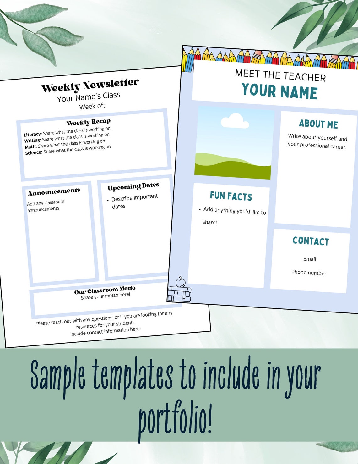 Editable Teacher Portfolio Template, Printable Educator Portfolio, Job ...