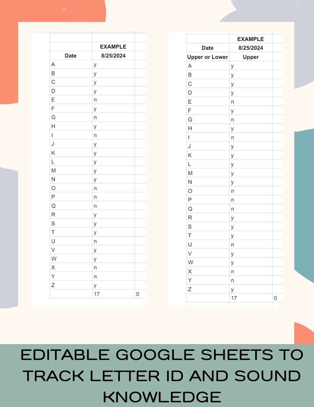 Editable Google Sheet Data Tracking Letter Identification and Letter ...