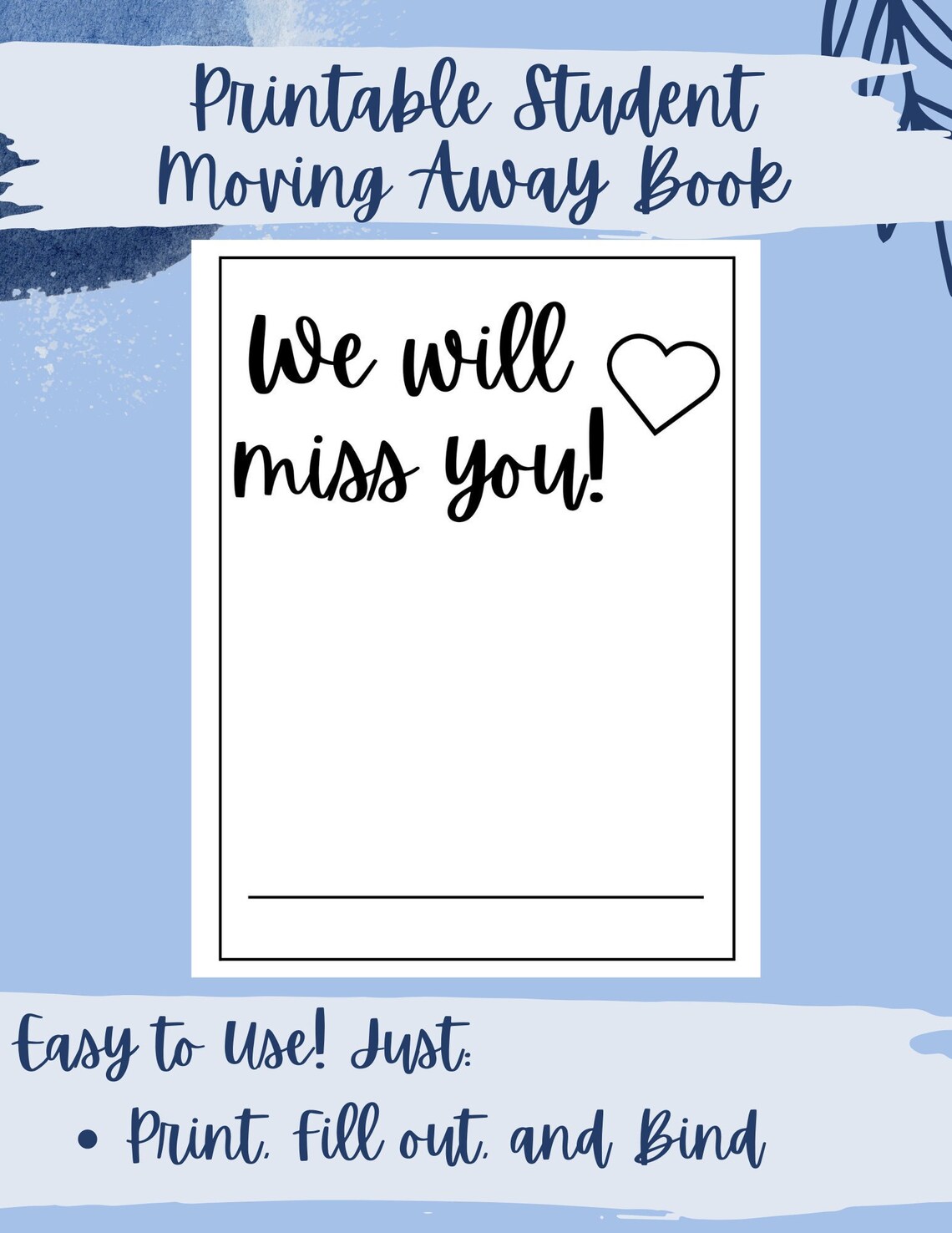 Student Moving Away Book, Printable Book, We Will Miss You Student Book ...