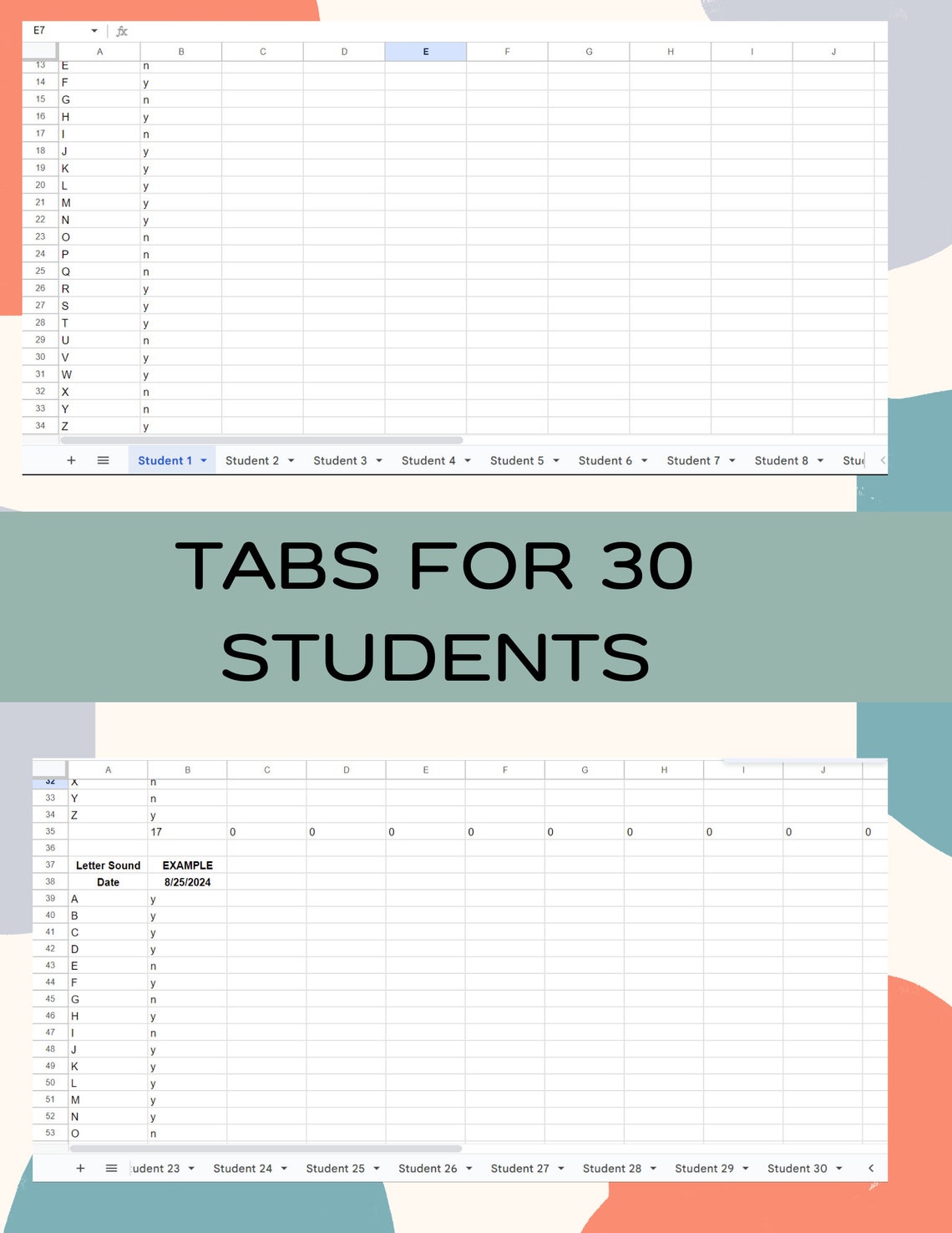 Editable Google Sheet Data Tracking Letter Identification and Letter ...
