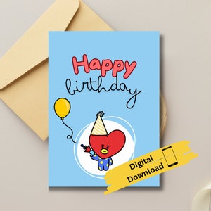 Printable BT21 Tata Birthday Card, Kpop BTS Birthday Card, Greeting ...