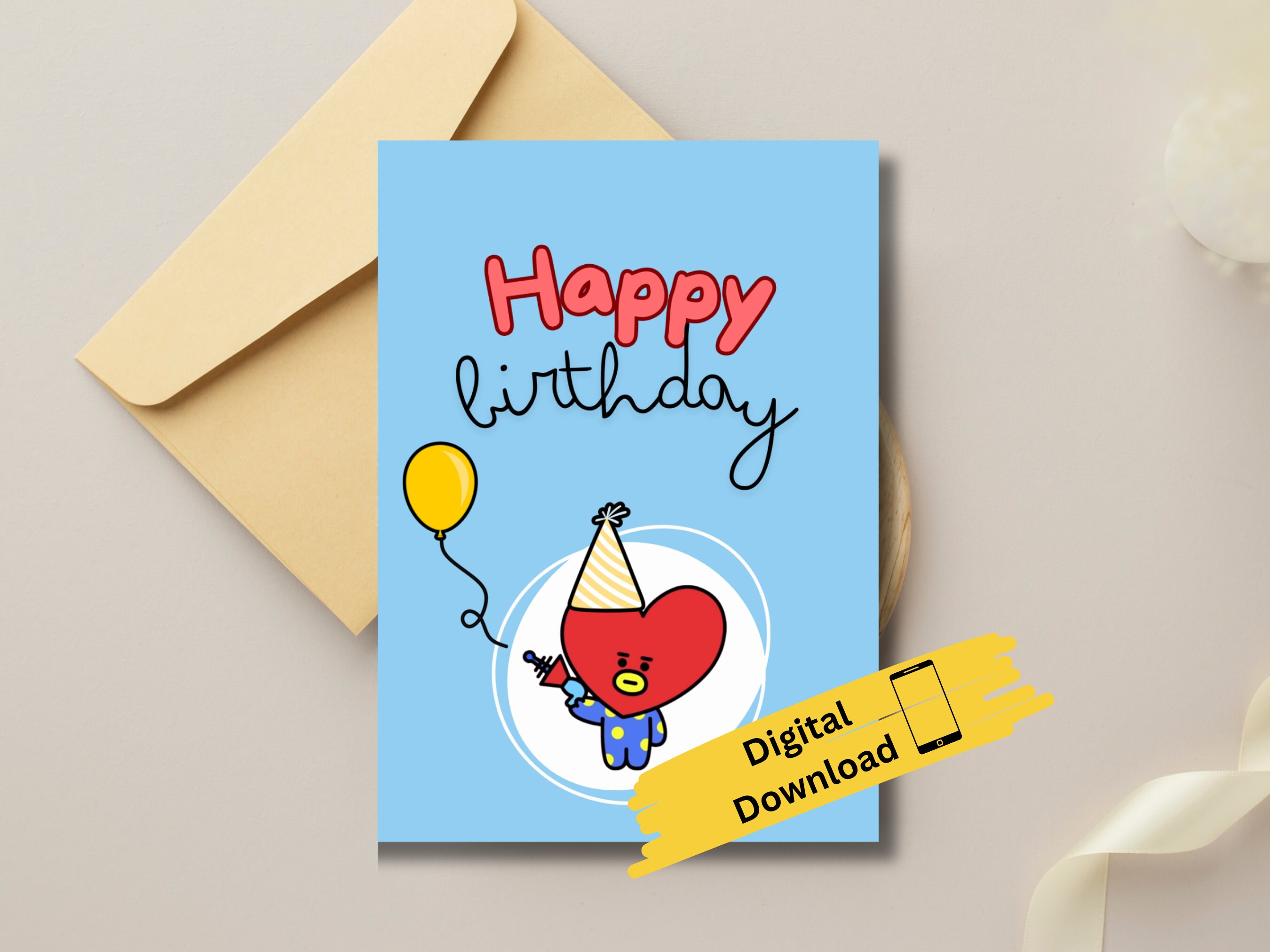 Printable BT21 Tata Birthday Card, Kpop BTS Birthday Card, Greeting ...