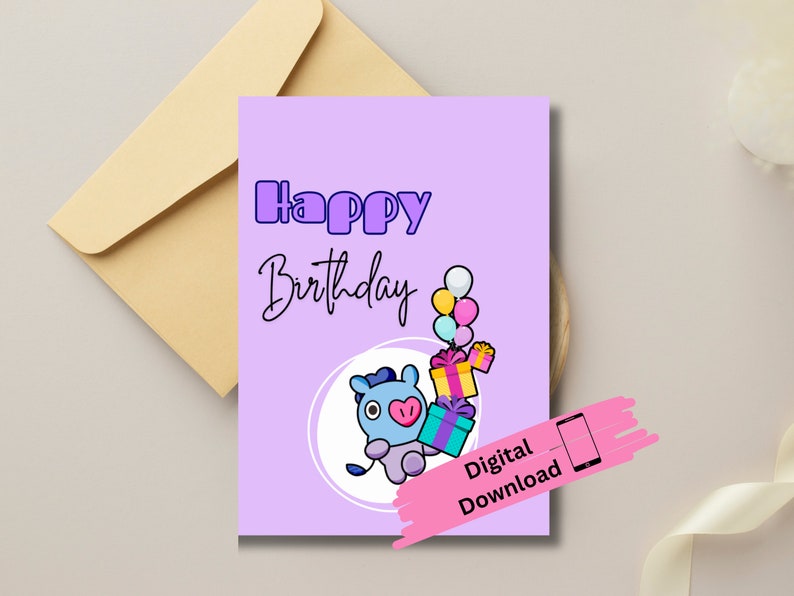 Printable BT21 Mang Birthday Card, Kpop BTS Birthday Card, Greeting ...
