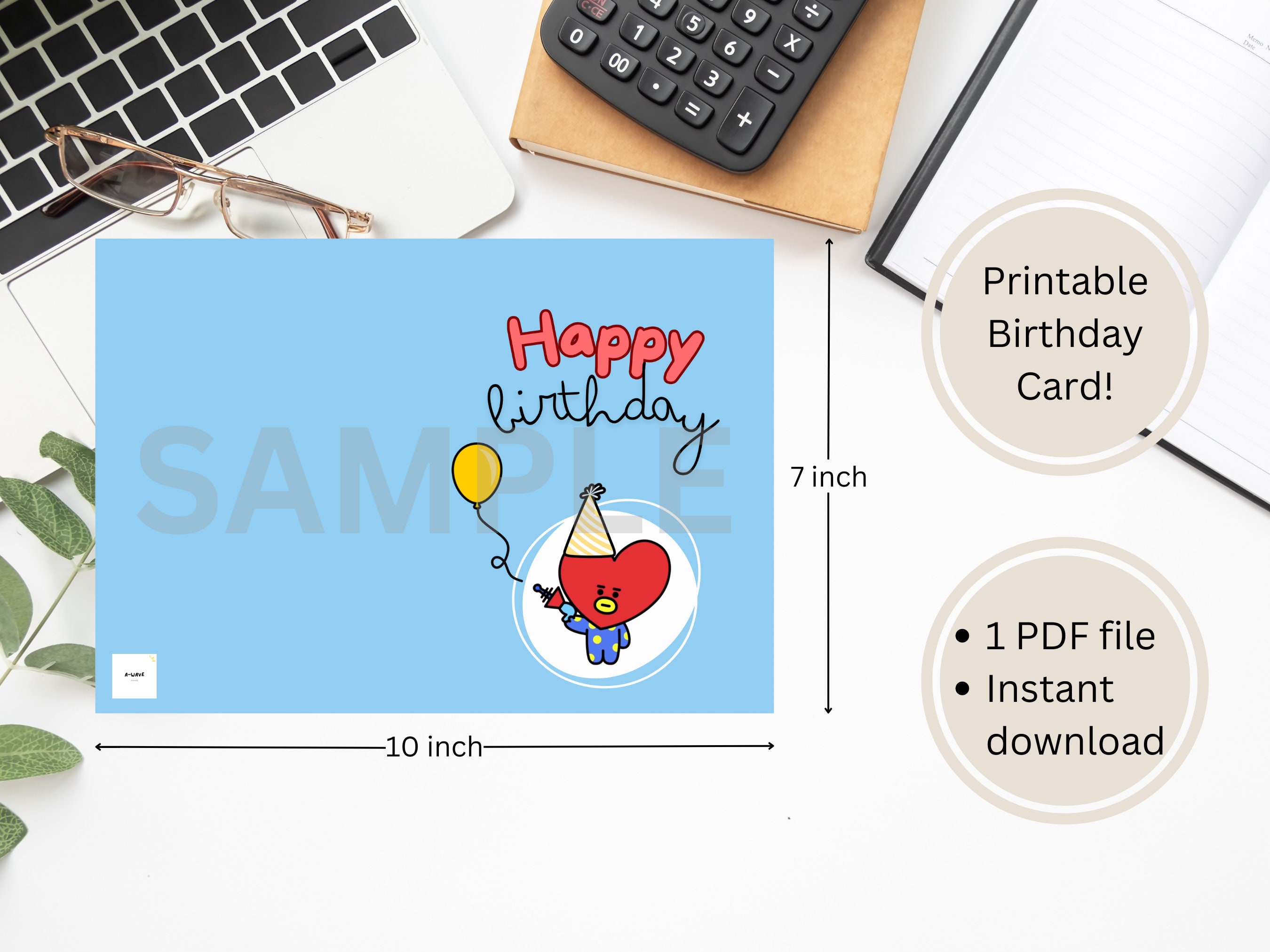 Printable BT21 Tata Birthday Card, Kpop BTS Birthday Card, Greeting ...