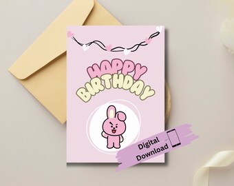 Printable BT21 Tata Birthday Card, Kpop BTS Birthday Card, Greeting ...