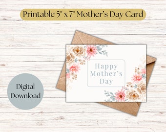 Flower Mothers Day Card, Instant Download Mothers Day Card, Mothers Day ...