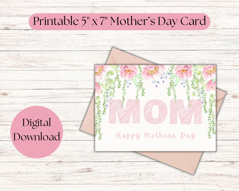 Flower Mothers Day Card, Instant Download Mothers Day Card, Mothers Day ...